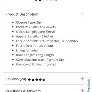 Adonna | Intimates & Sleepwear | Adonna Velour Long Sleeve Robe Nwt ...